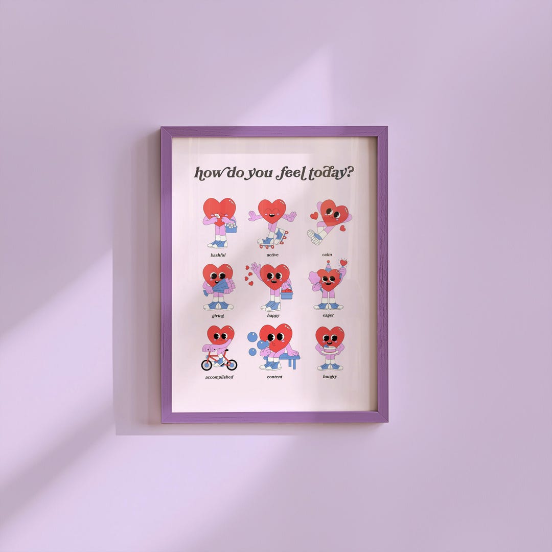 Emotions Art Print: Heart Feelings Chart, School Classroom Poster ...