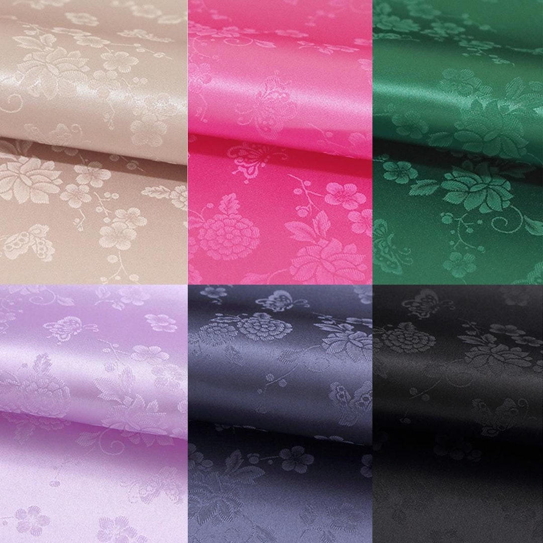 Traditional Korean Hanbok Fabric(6 Color) | Gold Plum Blossom Jacquard ...