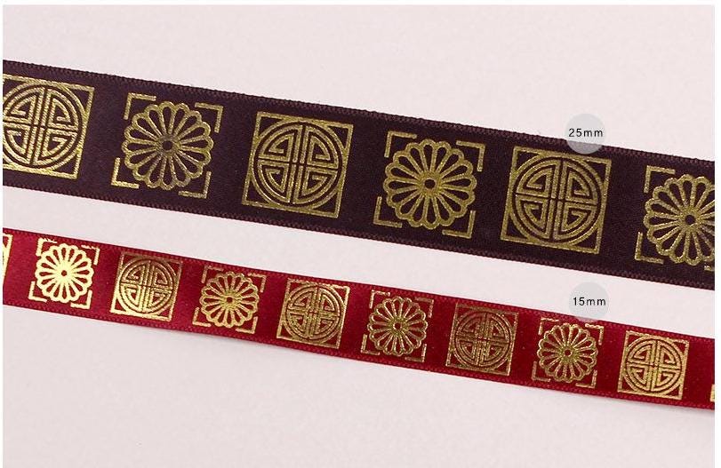 Gold Square Traditional Hanbok Pattern Ribbon Trim Korean Doljanchi ...