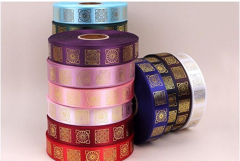 Gold Square Traditional Hanbok Pattern Ribbon Trim Korean Doljanchi ...