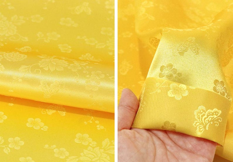 Traditional Korean Hanbok Fabric(5 Color) | Gold Plum Blossom Jacquard ...