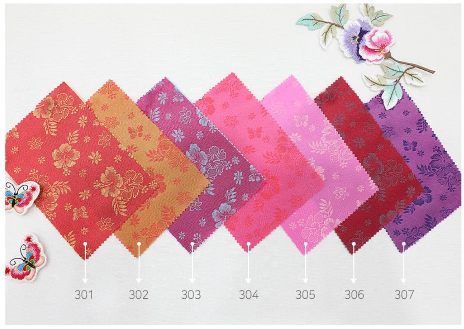 Traditional Korean Hanbok Fabric (35 Color) | Hibiscus Flower Pattern ...