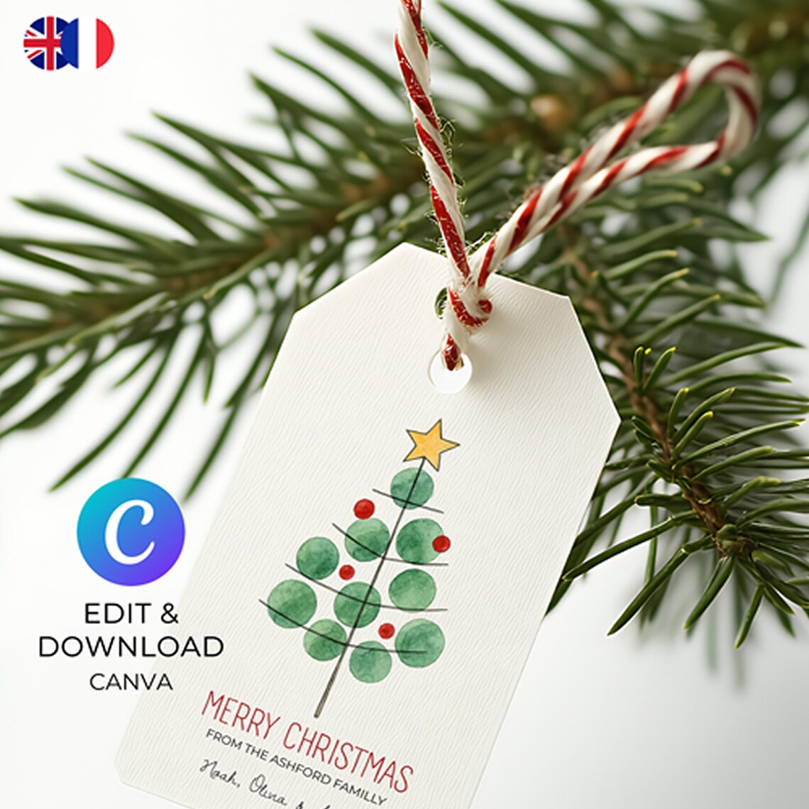 Printable Christmas Gift Tag | Editable Sheet of Tags | Merry Christmas ...