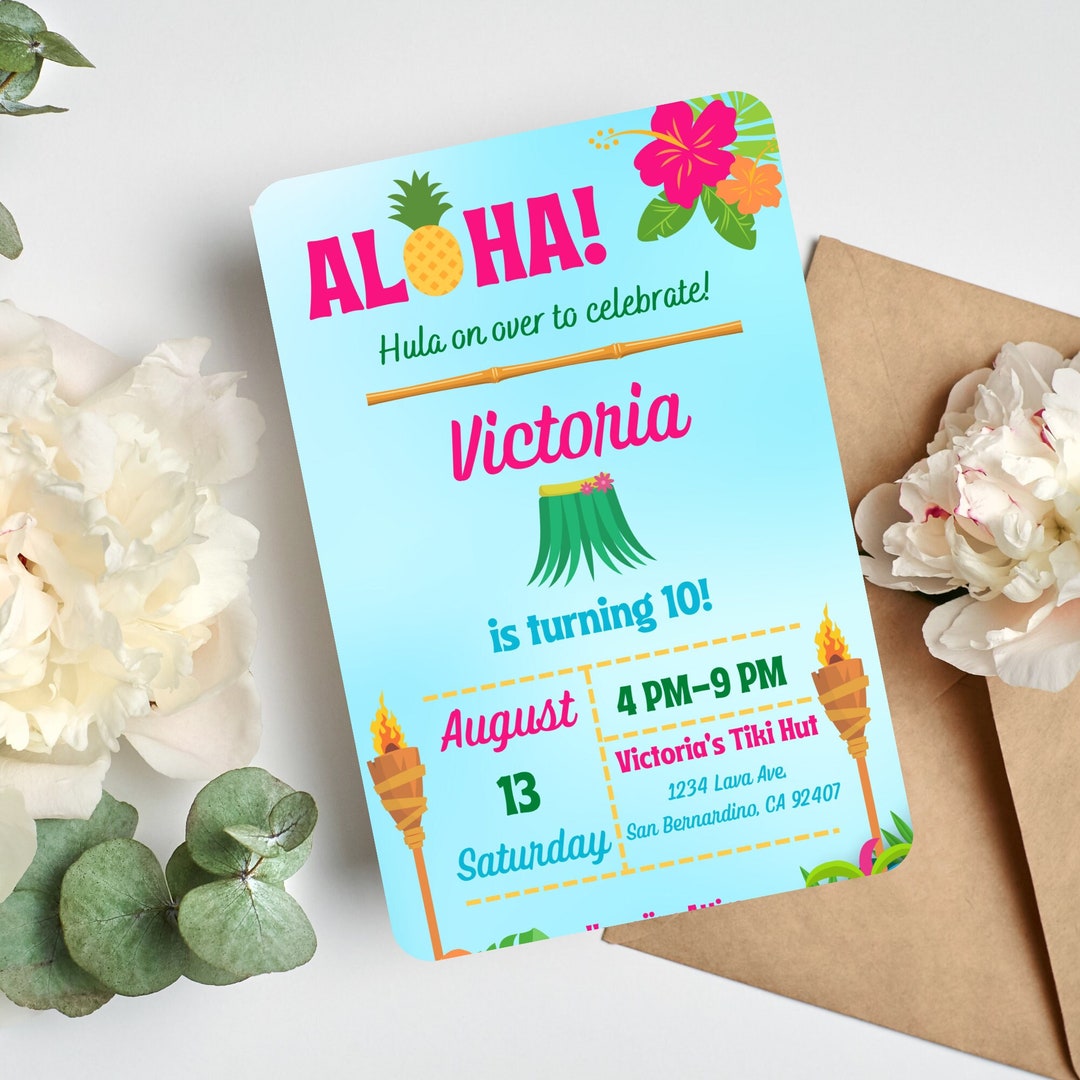 Hawaiian Invitation, Luau Invitation, Hawaiian Party Invite, Luau Party ...