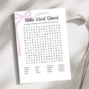Baby Shower Word Search Game, Baby Girl Word Search, Baby Shower Game ...