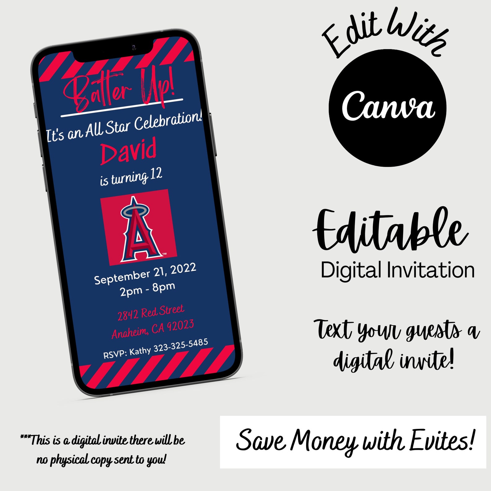 Angels Invitation, Baseball Invitation, MLB Invitation, Los Angeles ...