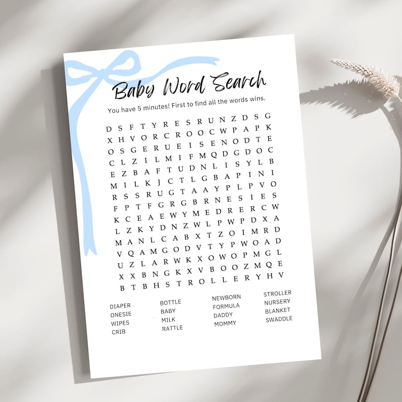 Baby Shower Word Search Game, Baby Boy Word Search, Baby Shower Game ...