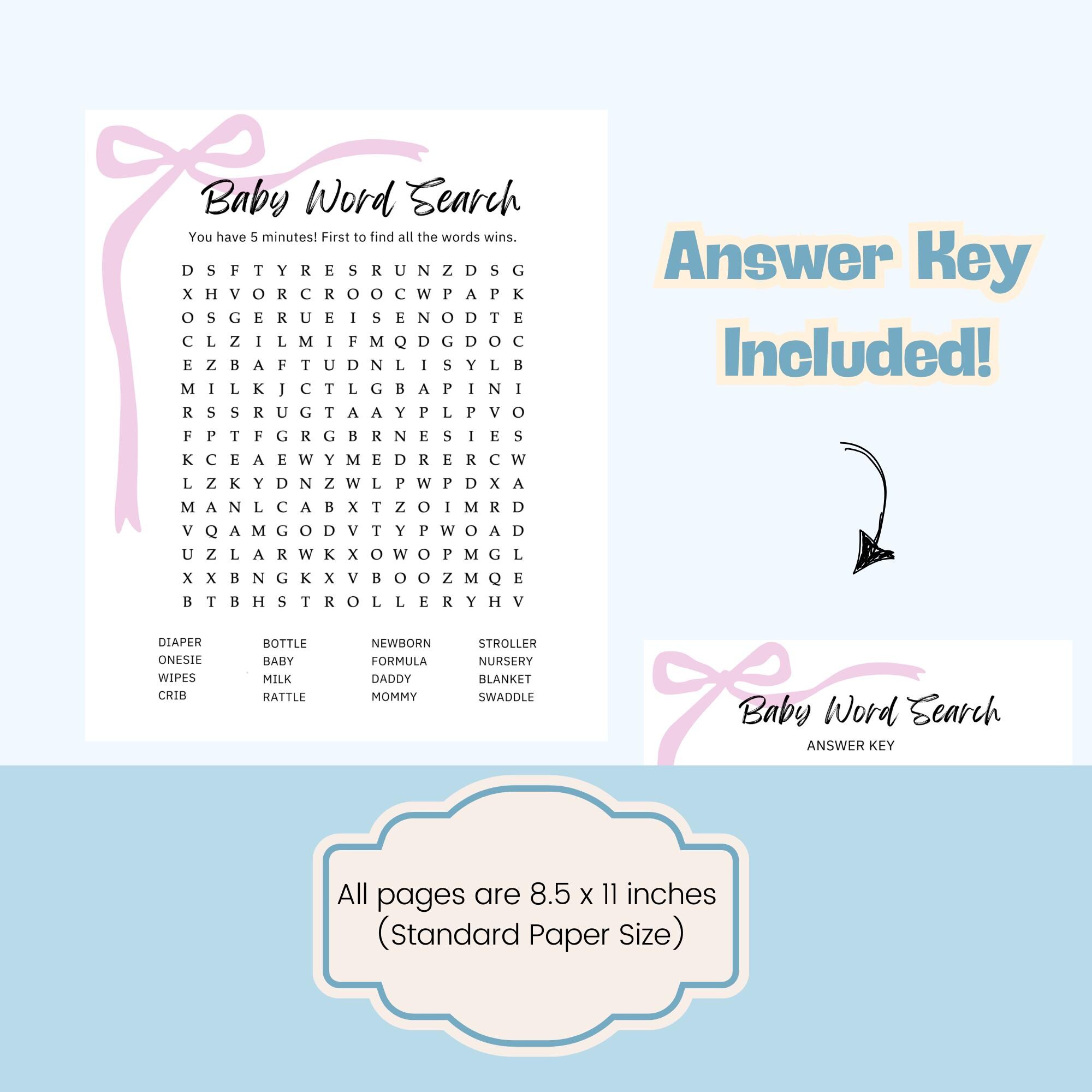Baby Shower Word Search Game, Baby Girl Word Search, Baby Shower Game ...