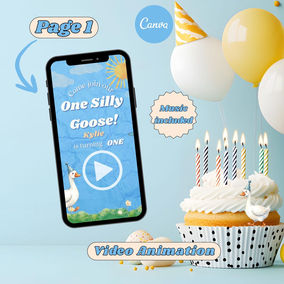 Animated One Silly Goose Birthday Invitation Video • 1st Birthday Evite ...