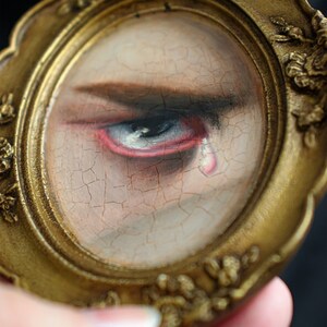 Tearful Lover's Eye Painting, Original Oil Painting on Small Golden ...