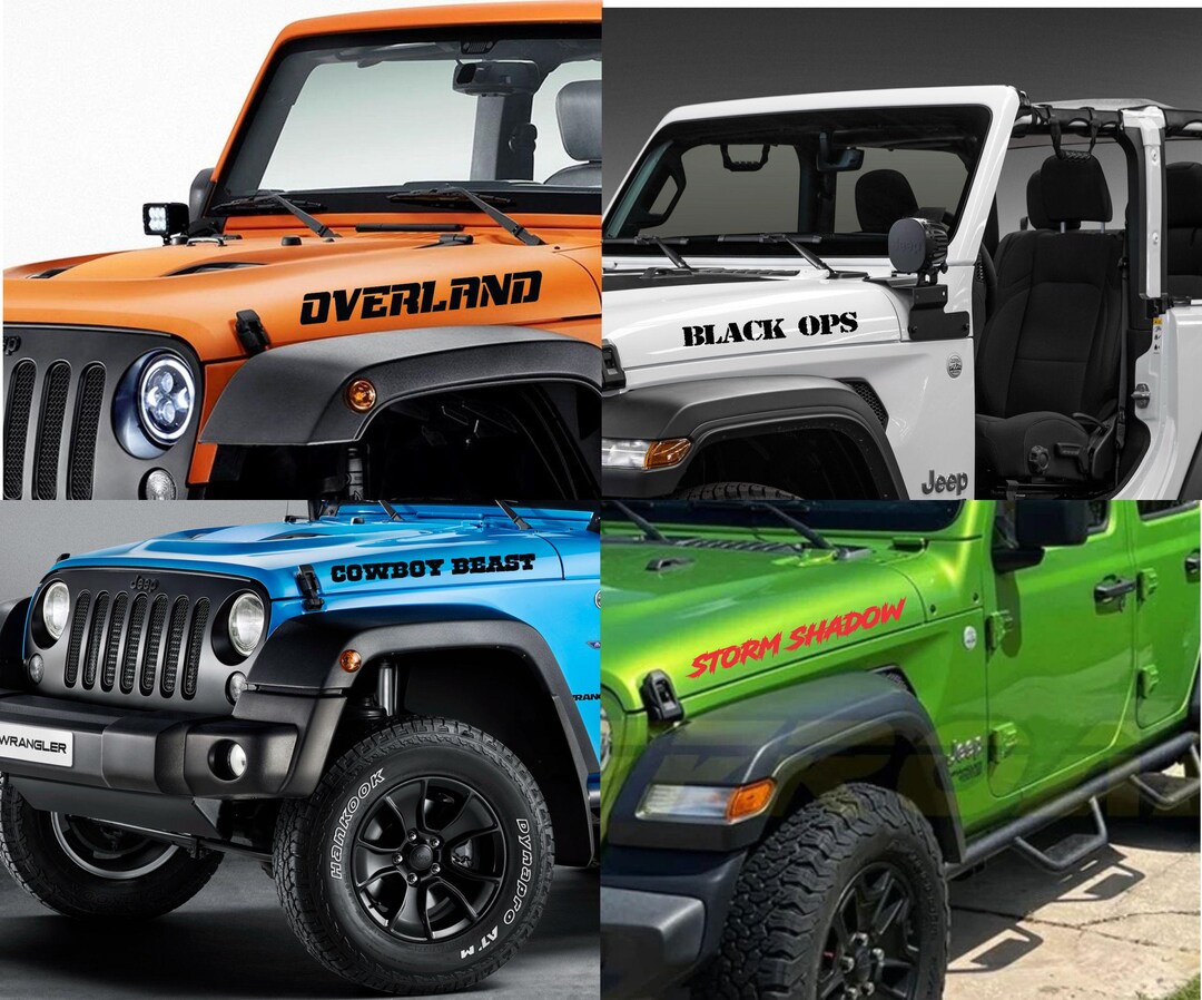 Custom Text Hood Decals (set of Two) Choose Font & Text Fits Jeep ...