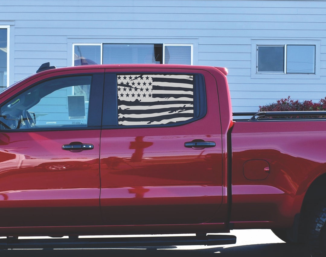Distressed American Flag Matte Black Vinyl Decals - Chevy Silverado ...
