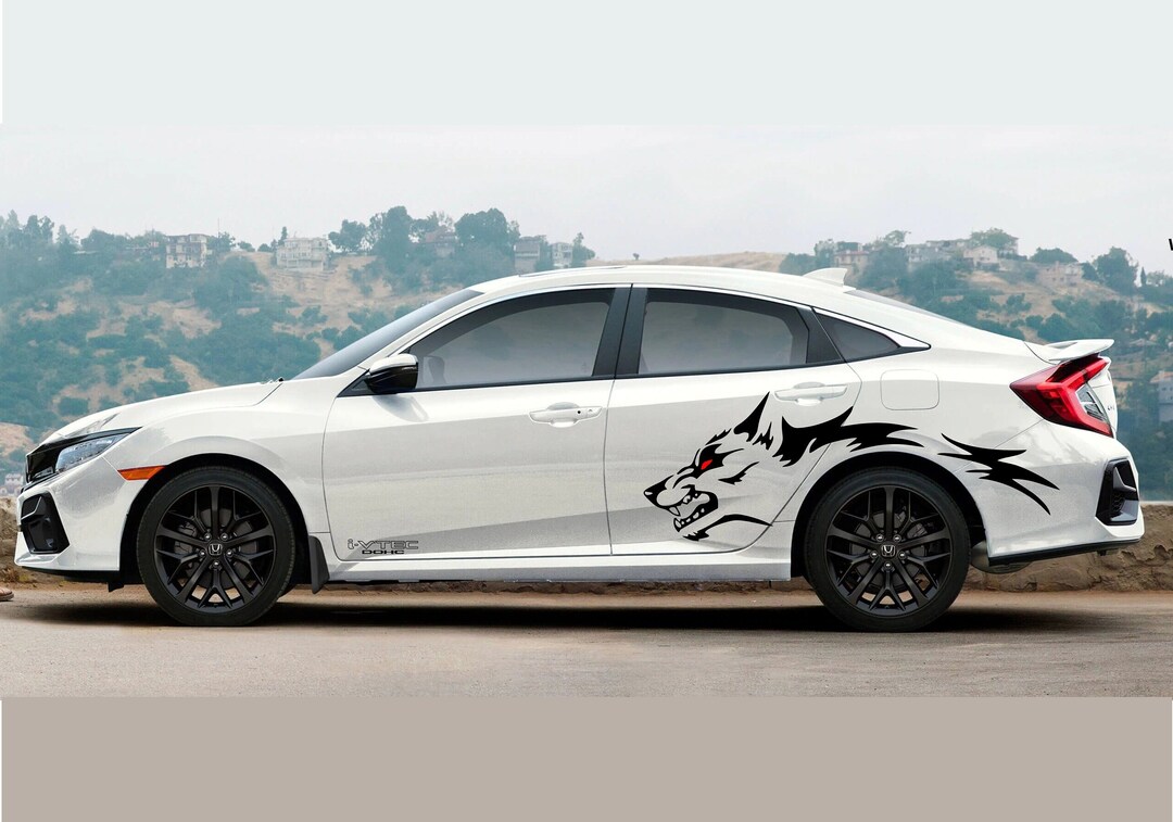 10th Gen Honda civic Wolf Fender Top Side Trunk Car Sticker Wolf Decal include Both Sides Coyote Grunge Design Door Bed Side Vinyl Graphic Etsy