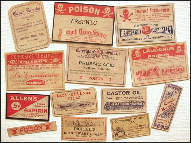 Set of 13 POISON Vintage-look APOTHECARY LABELS Halloween - Etsy