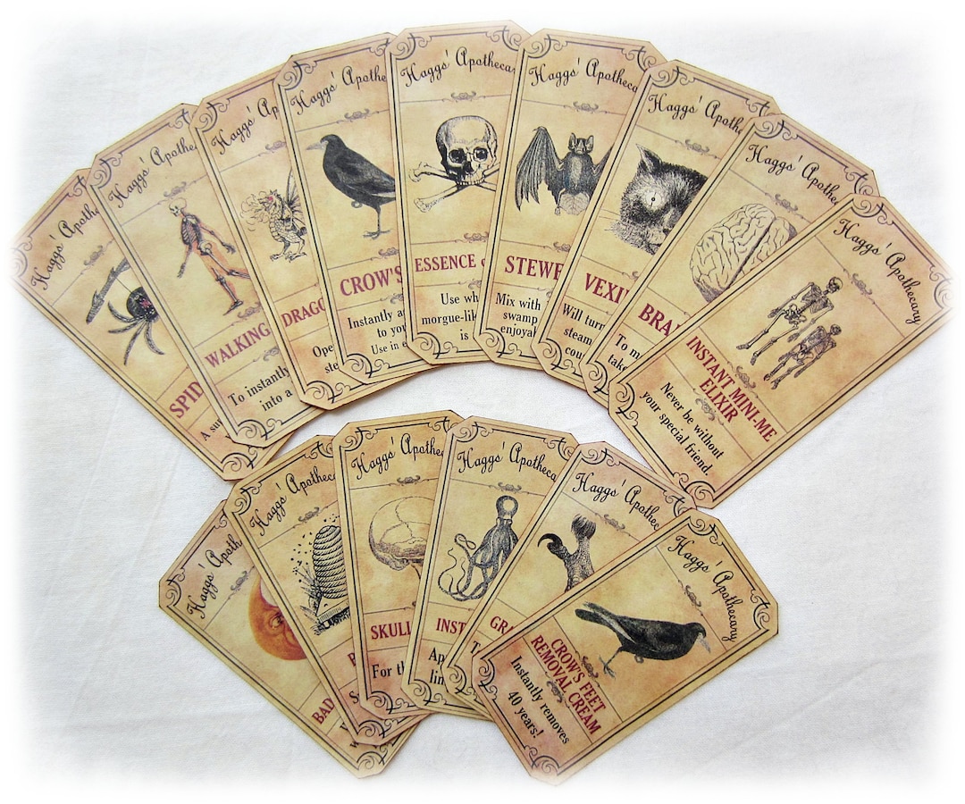 SET of 15 Vintage Look APOTHECARY Potion Ingredient LABELS Halloween ...