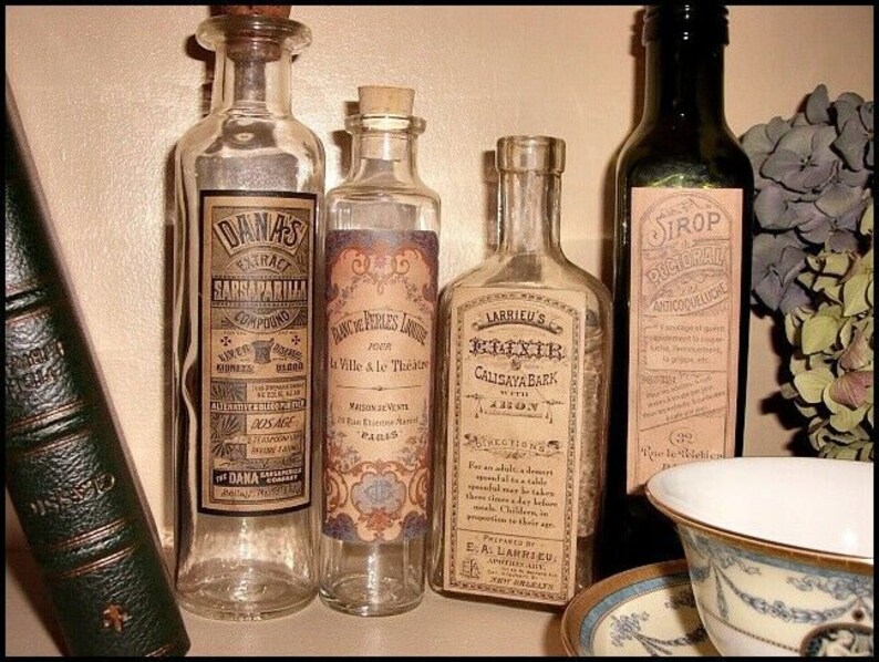 Set of 12 Elixir Syrup & Remedy Vintage Victorian APOTHECARY LABELS ...