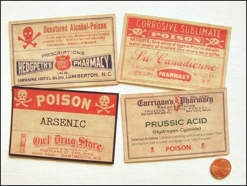Set of 13 POISON Vintage-look APOTHECARY LABELS Halloween / - Etsy