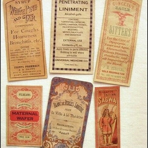 Set of 12 Elixir Syrup & Remedy Vintage Victorian APOTHECARY LABELS ...