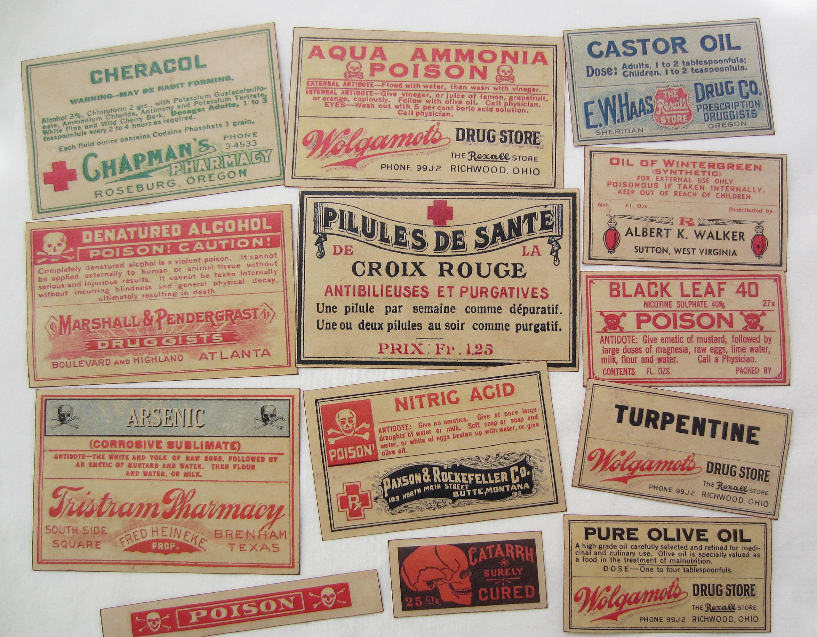 Set of 13 POISON Victorian Vintage-look APOTHECARY LABELS Halloween ...