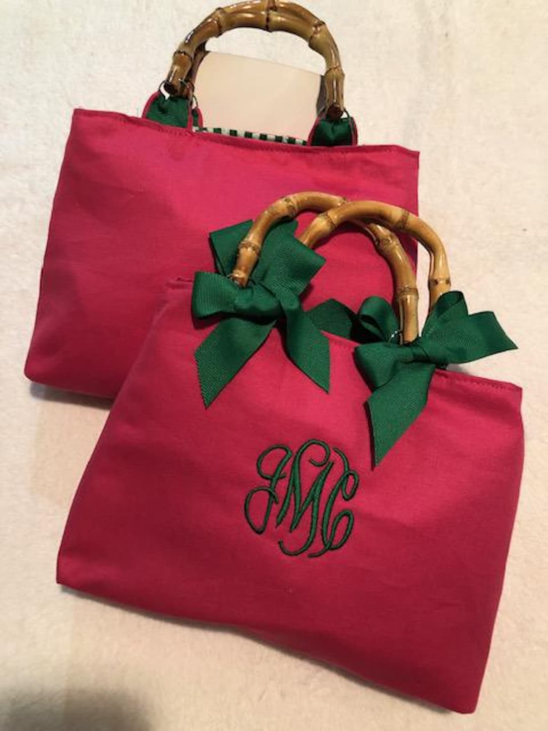 Monogrammed Bamboo Handled Bermuda Style Handbag - Etsy