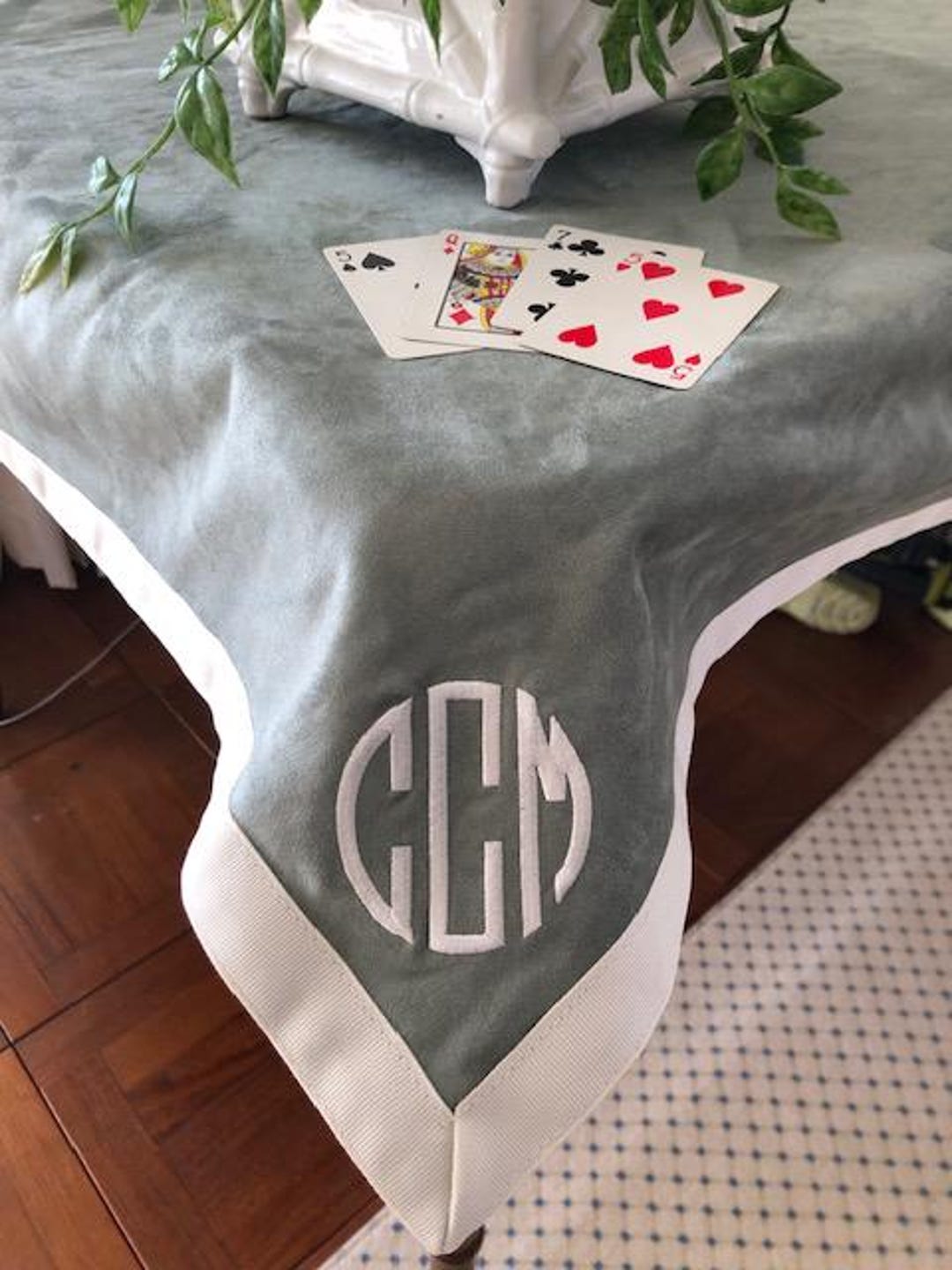 Sage Green58"monogrammed Card, Bridge, Canasta Table Cover - Etsy