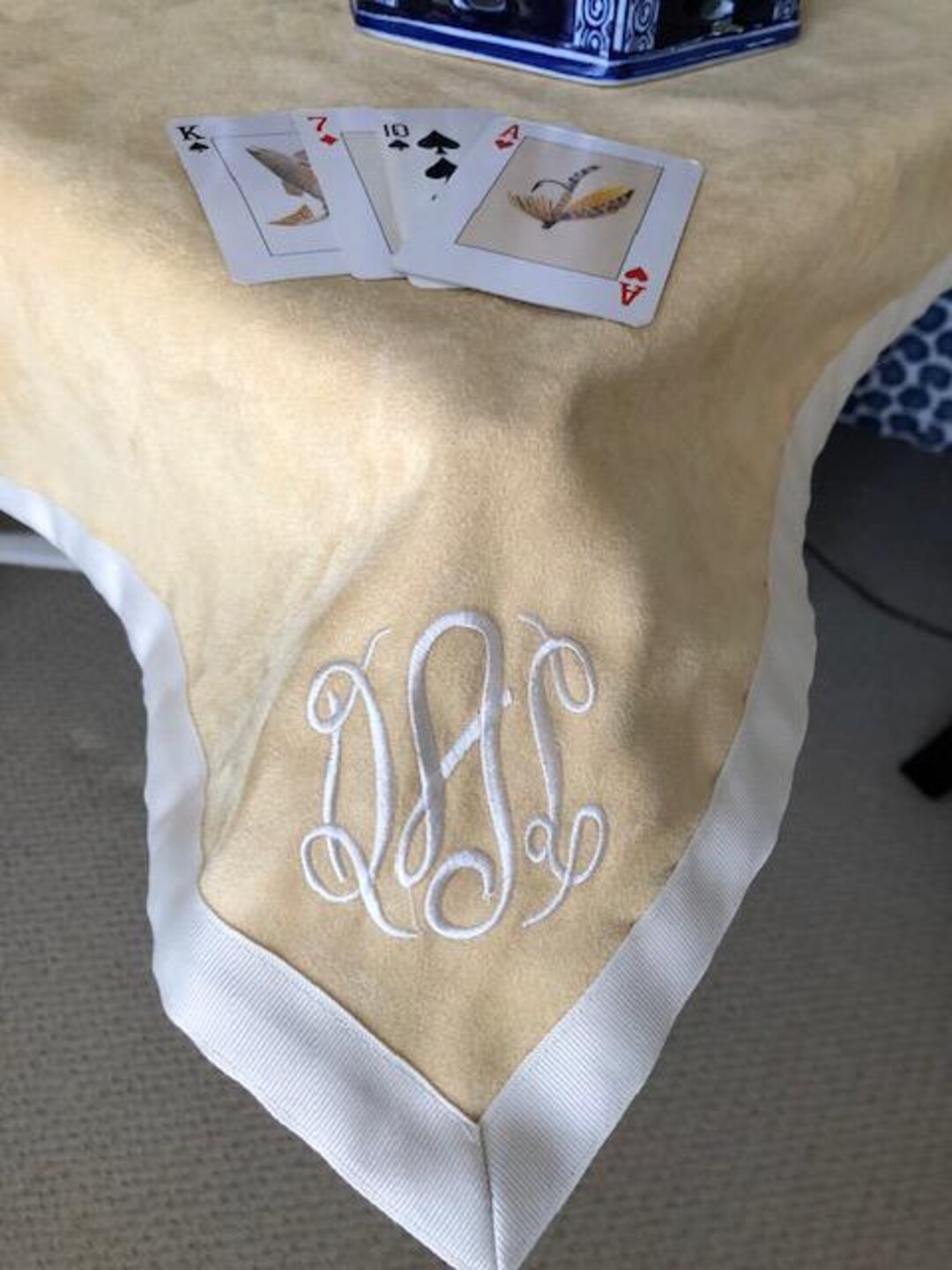 48 Inch Square Buttery Yellow Monogrammed Card, Bridge, Canasta Table ...