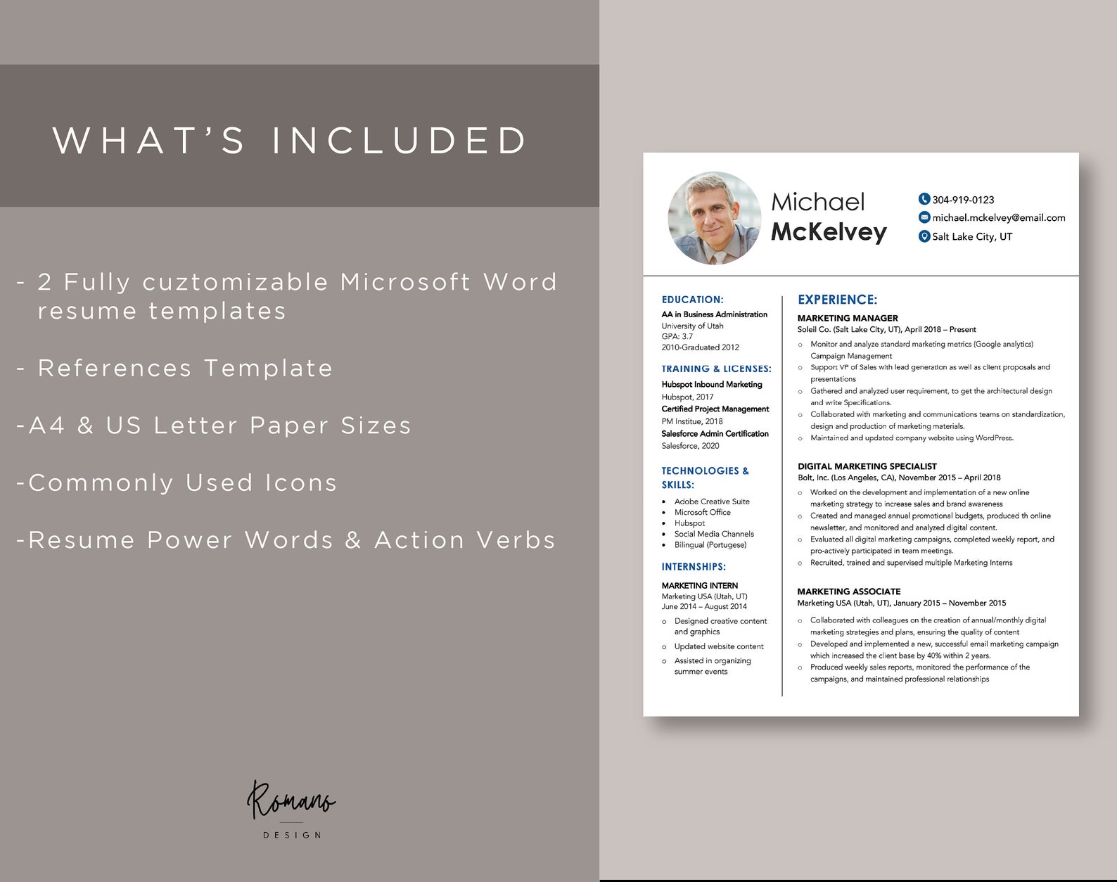 Professional Resume Template With Photo, Modern Resume Template Pages ...