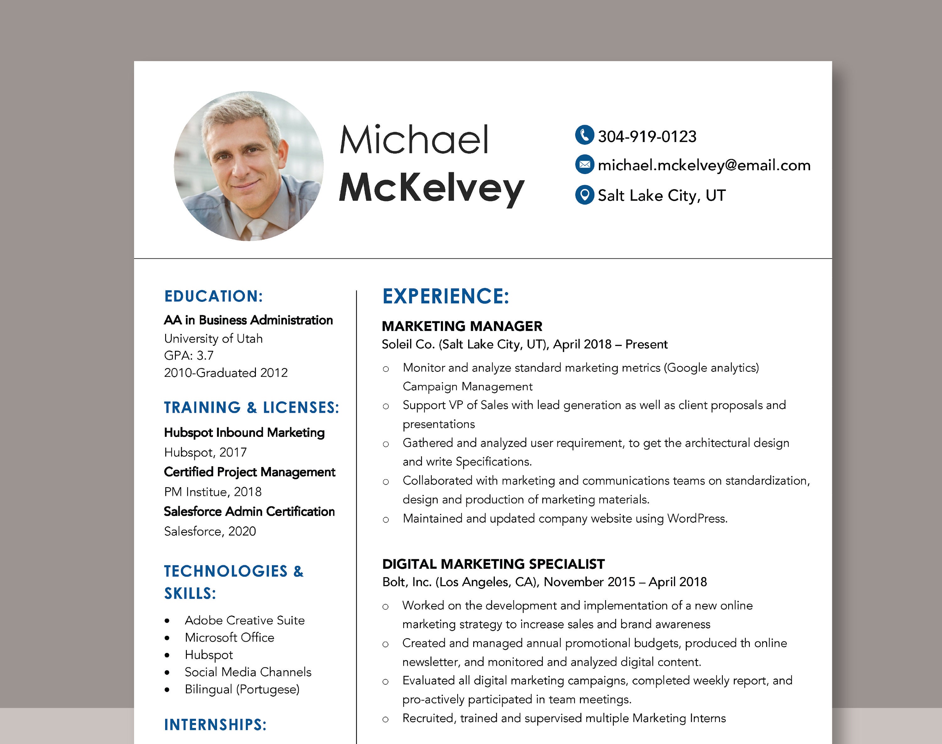 Professional Resume Template With Photo, Modern Resume Template Pages ...