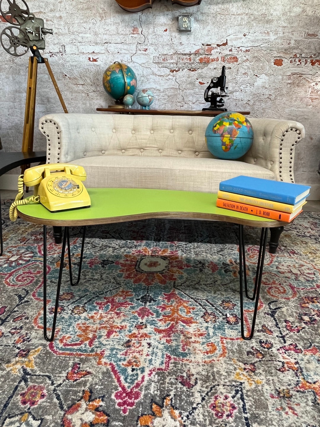 Mid-century Bean Sofa Table, Console Table, Chartreuse Laminate Table ...