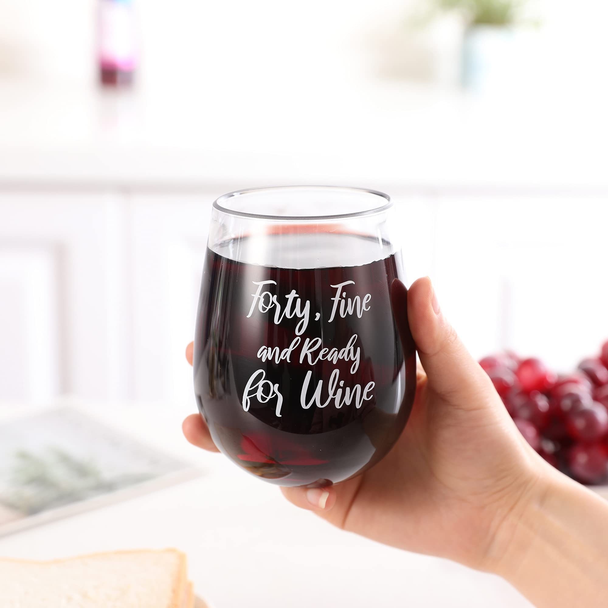 Forty Fine and Ready for Wine Cute Funny Wine Glass Saying 40th ...