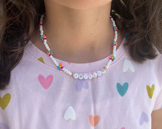 Kids Custom Name Necklace, Stretchy Necklace, Seed Bead Necklace ...