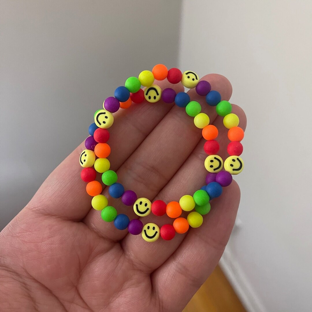Rainbow Smiley Face Bracelet, Stretchy Smiley Face Bracelet, Party ...