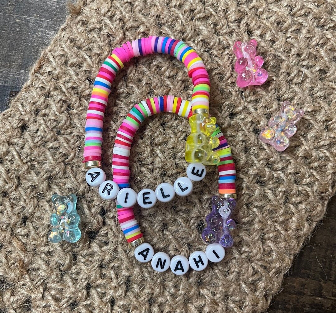 Personalized Beaded Name Bracelet, Kids Bracelet, Multicolor Heishi Bead Bracelet, Friendship ...