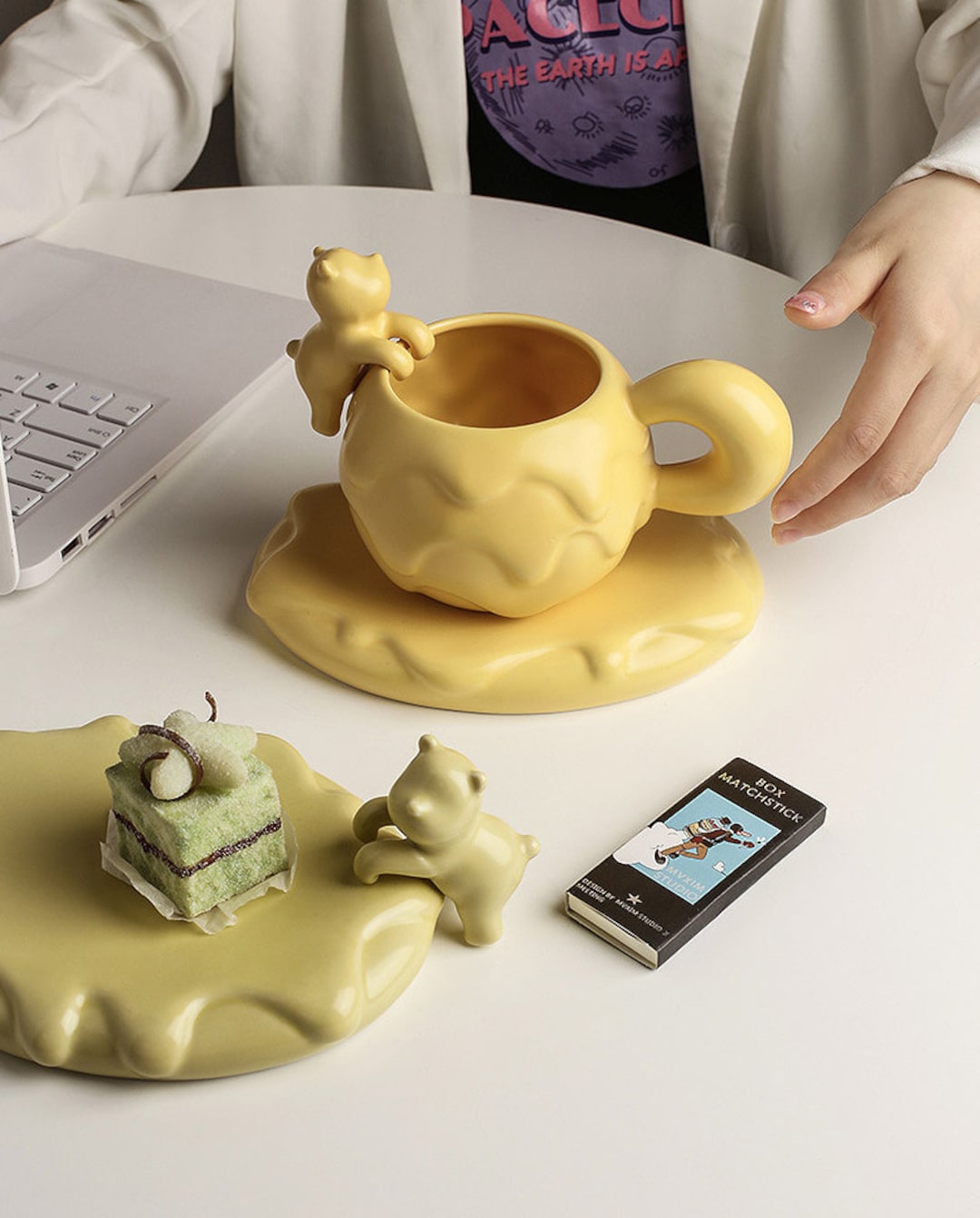 Bear and Ice Cream Ball Mug Set With Saucer | Cute Bear Ceramic Mug ...