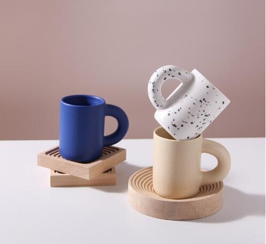 Minimalist Style Cream Chubby Handle Mug, Lovely and Creative Ceramic ...