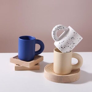 Minimalist Style Cream Chubby Handle Mug, Lovely and Creative Ceramic ...