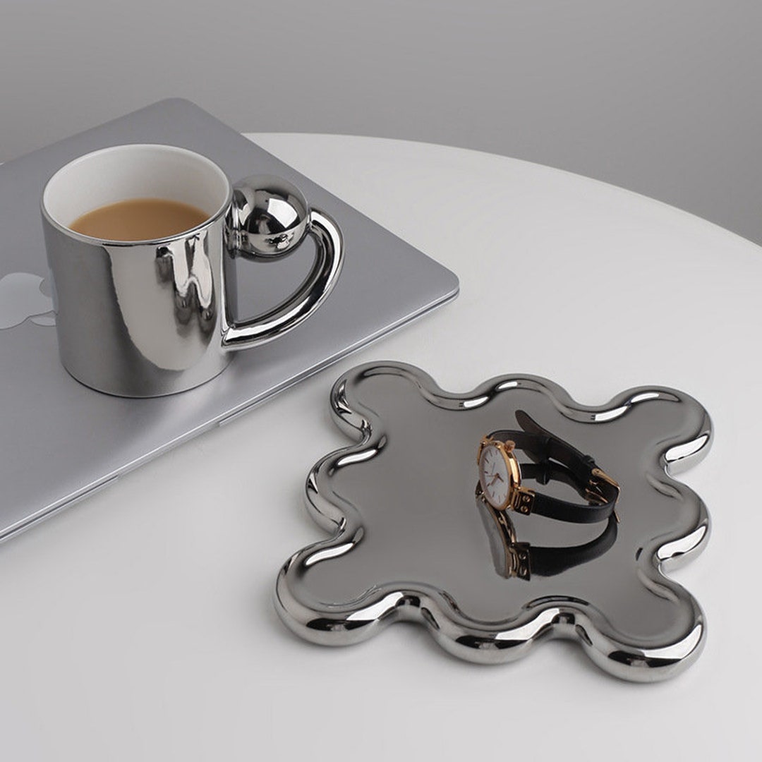 Ceramic Silver Coffee Mug With Matching Dessert Saucer | Modern Latte ...