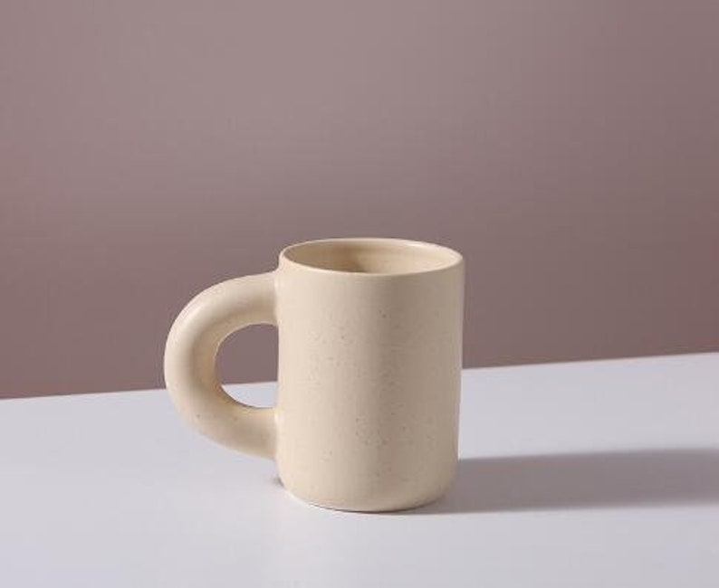 Minimalist Style Cream Chubby Handle Mug, Lovely and Creative Ceramic ...