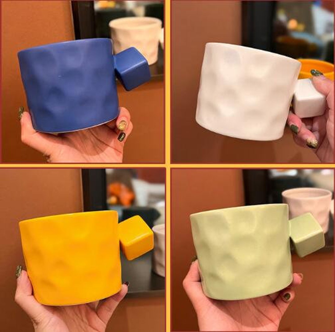 Ceramic Dented Shape With Square Handle Mug - Etsy