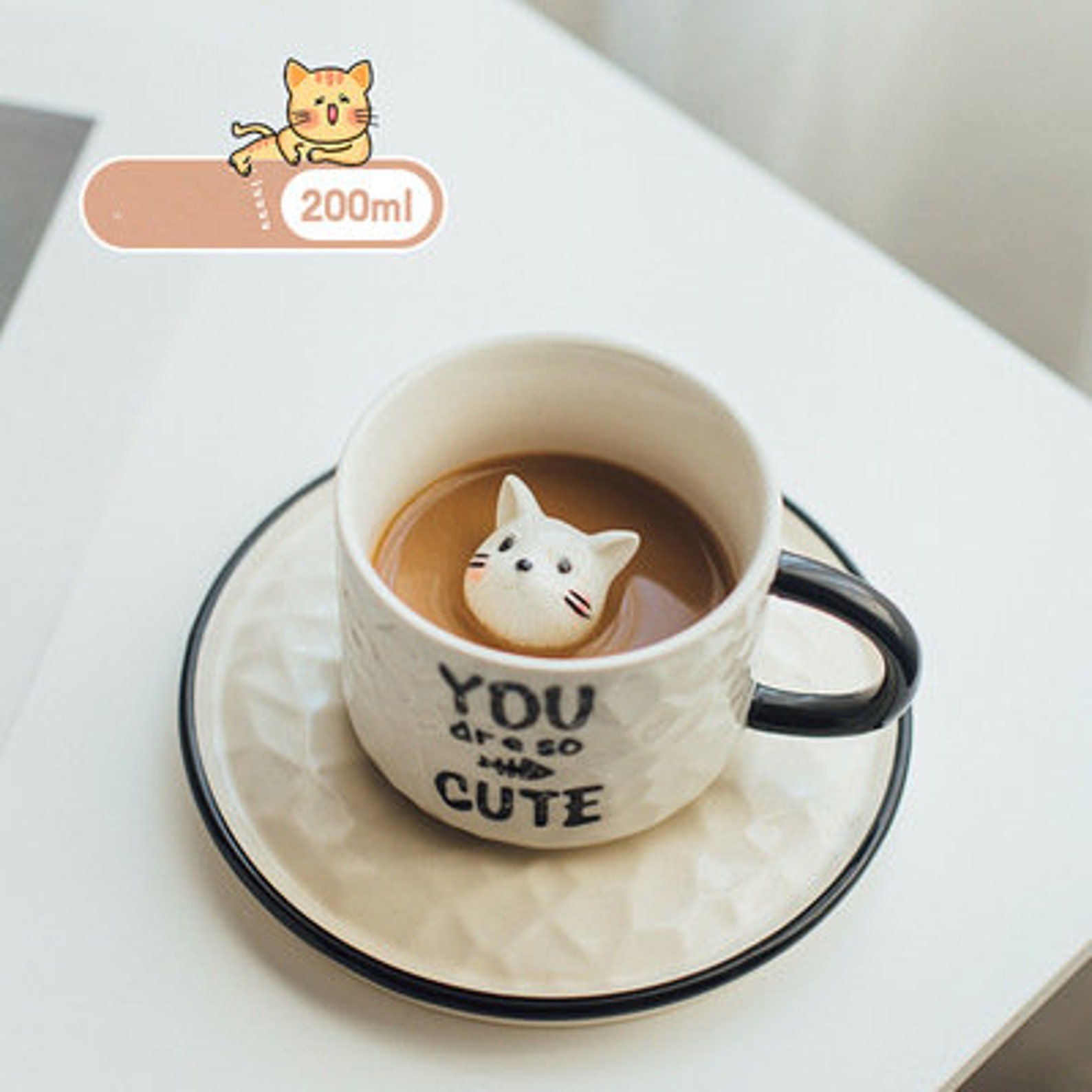 3D Cute Cat Ceramic Mug With Saucer Set for Tea or Coffee - Etsy