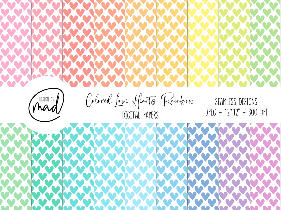 Colored Love Hearts Rainbow | Digital Papers | Patterned Paper - Etsy