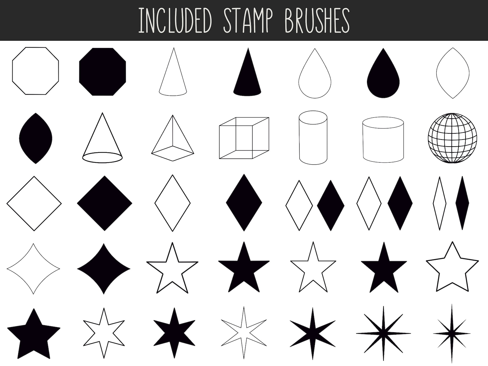 Procreate Basic Shapes | Procreate Stamp Brushes | 150 Basic Shape ...