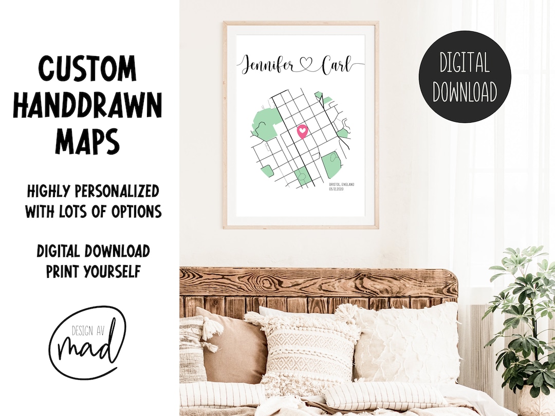 Custom Handdrawn Maps, Personalized Maps, Digital Print Poster, Where ...