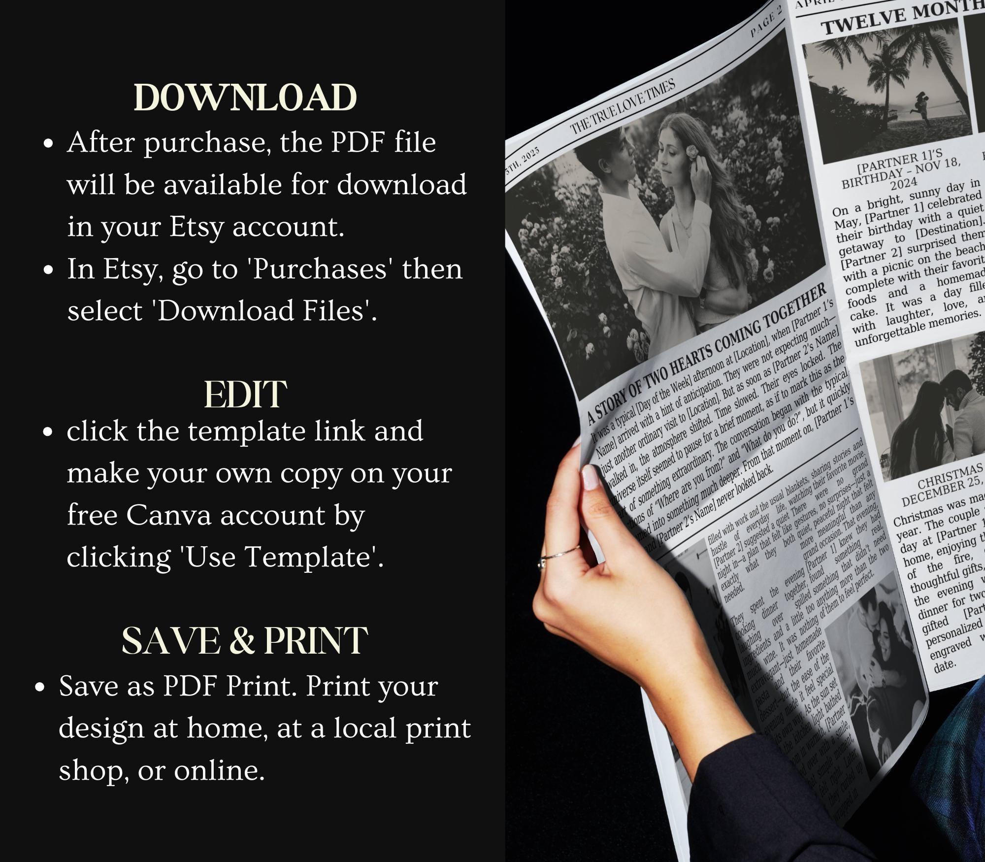 Couple Anniversary Newspaper Template, Any Year Anniversary Gift for ...