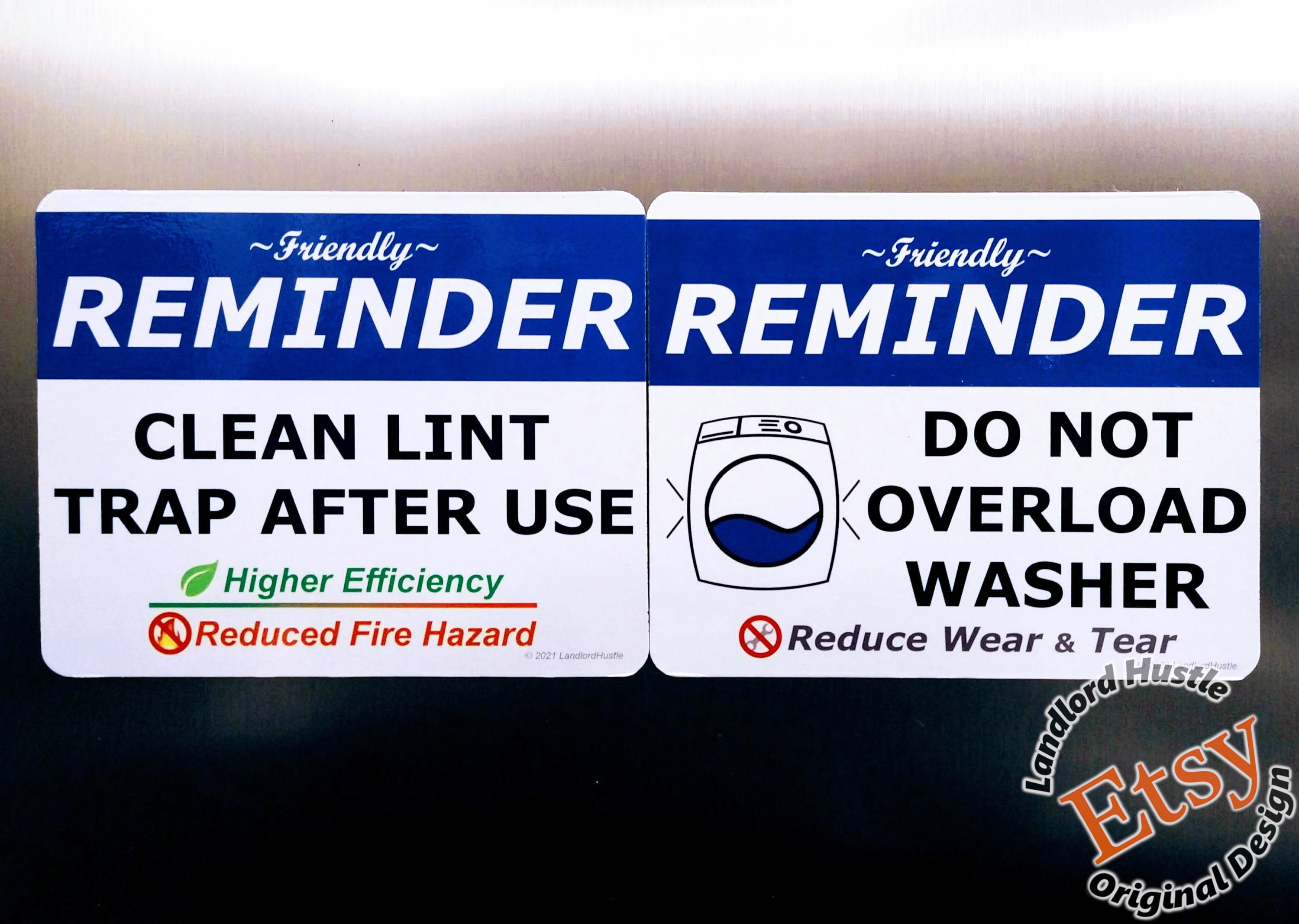 Laundry Magnet Combo Pack - Clean Lint Trap and Do Not Overload Washer ...