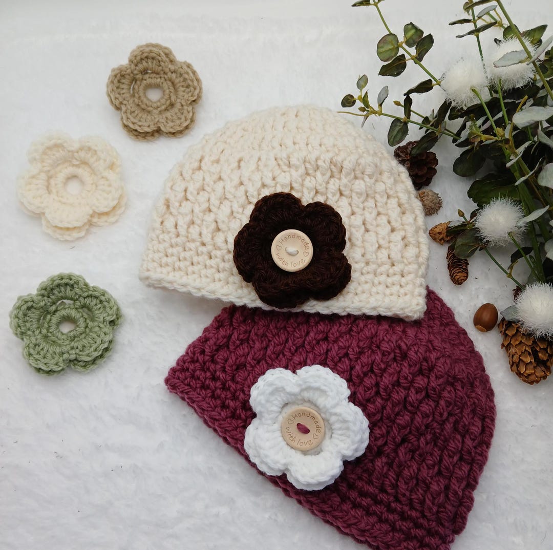 Chunky Crochet Hat With Interchangeable Flower: Handmade Winter Beanie ...