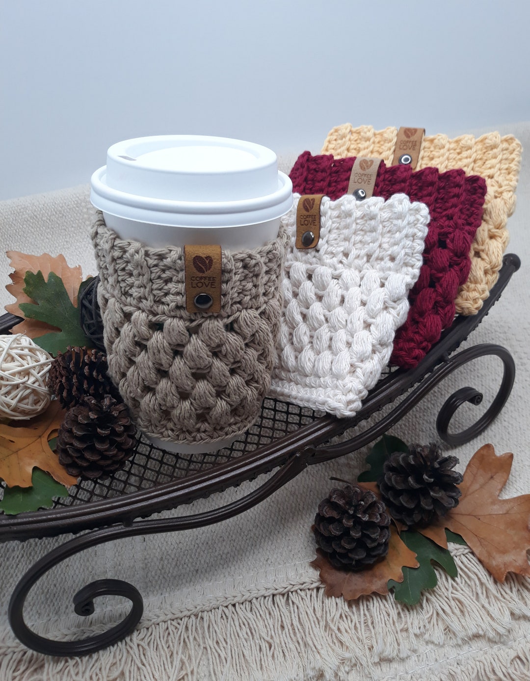Handmade Coffee Cup Cozy, Reusable Hot Drink Sleeve, Cold Brew Coffee ...