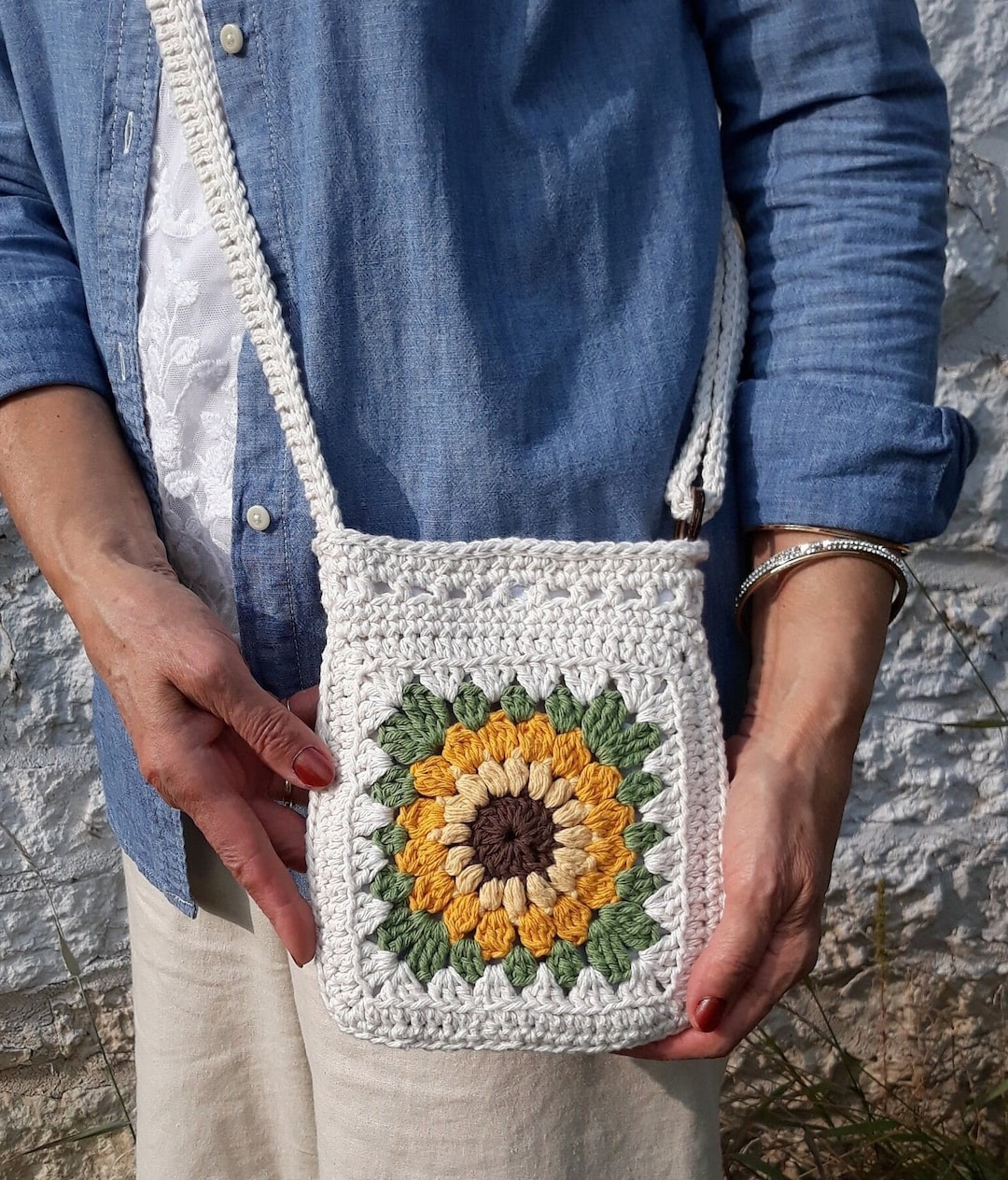 Crochet Sunflower Crossbody Bag, Ladies Handmade Sunflower Purse ...