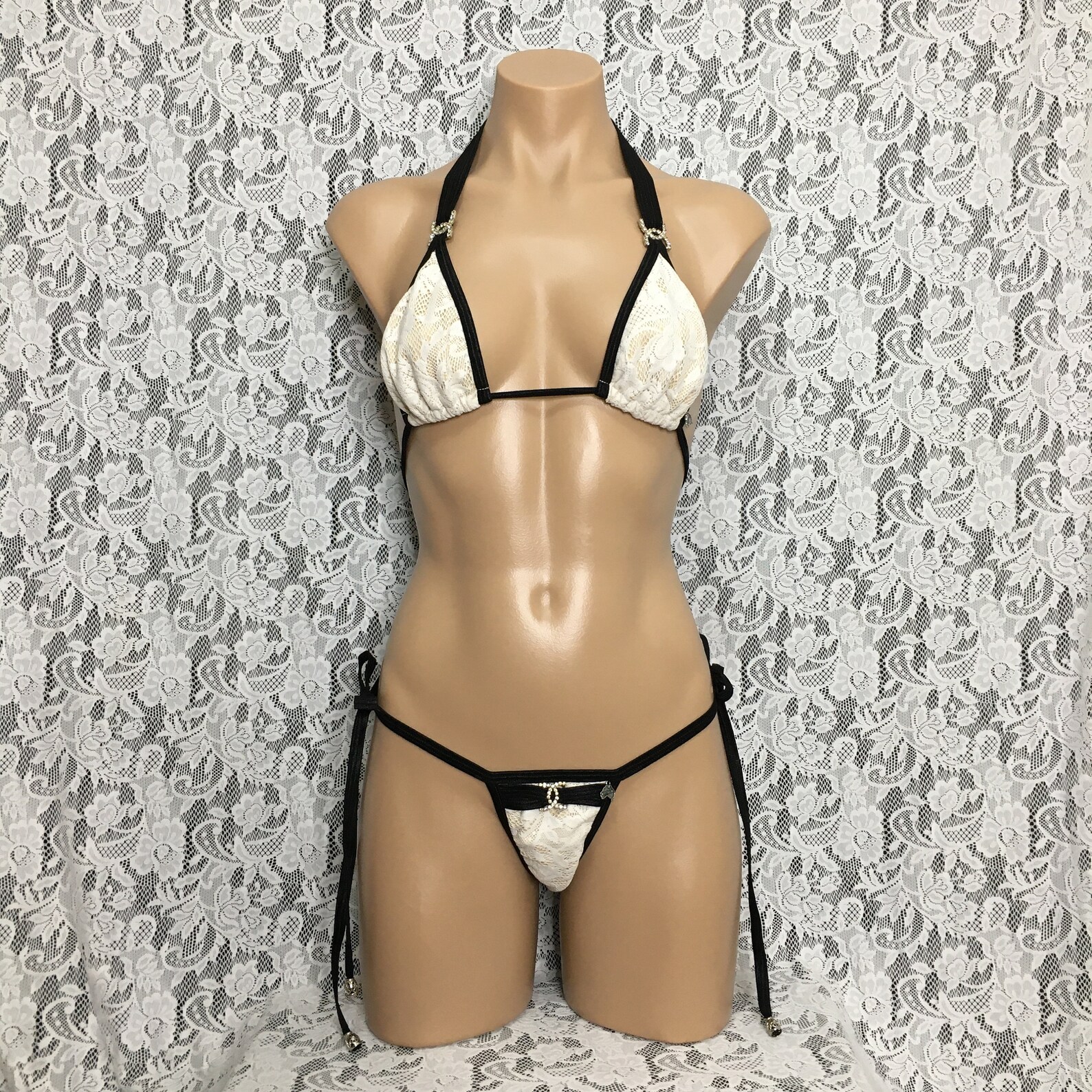 White Lace Micro Mini G String Thong Bikini Set Sexy - Etsy Australia