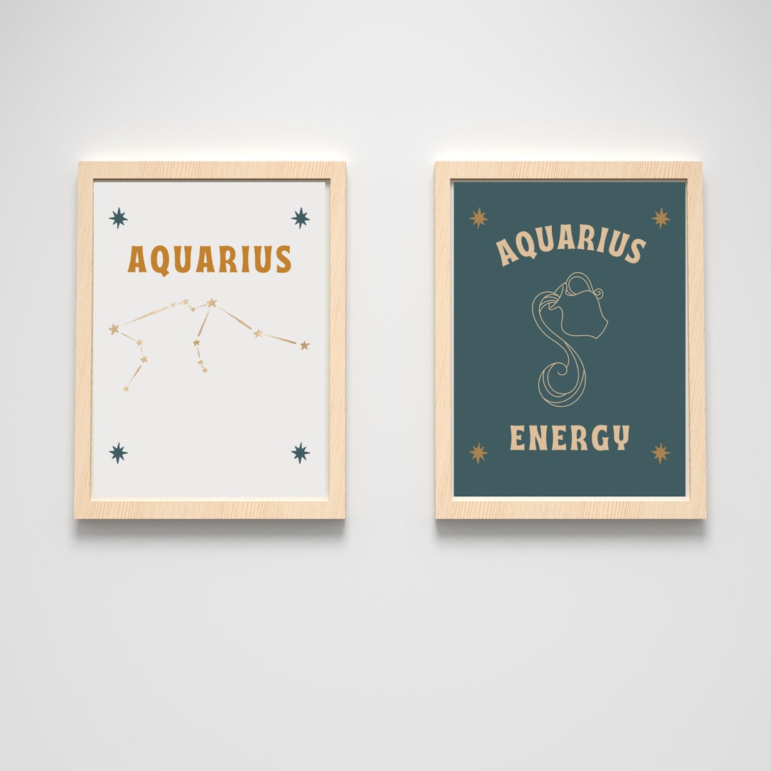 BUNDLE Aquarius Zodiac Boho Wall Decor Print Minimalist Wall Art 4 ...